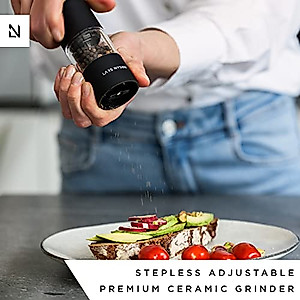 LARS NYSØM Salt and Pepper Grinder Set I Salt and Pepper Mills with Adjustable Ceramic Grinder 2 pieces I Manual Design Spice Grinder Set I Black/White