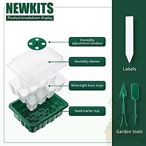 20 Packs Seed Starter Tray Seed Starter Kit with Humidity Dome, 240 Cells Total Tray Base Greenhouse Plant Starting Trays Kit with Plastic Seeding Tools and Labels for Seeds Growing Starting