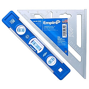 Empire EM81.9 True Blue 9-Inch Heavy Duty Magnetic Aluminum Torpedo Level and 2990 Magnum Fat Boy 7-Inch Aluminum Rafter Square Combo Kit