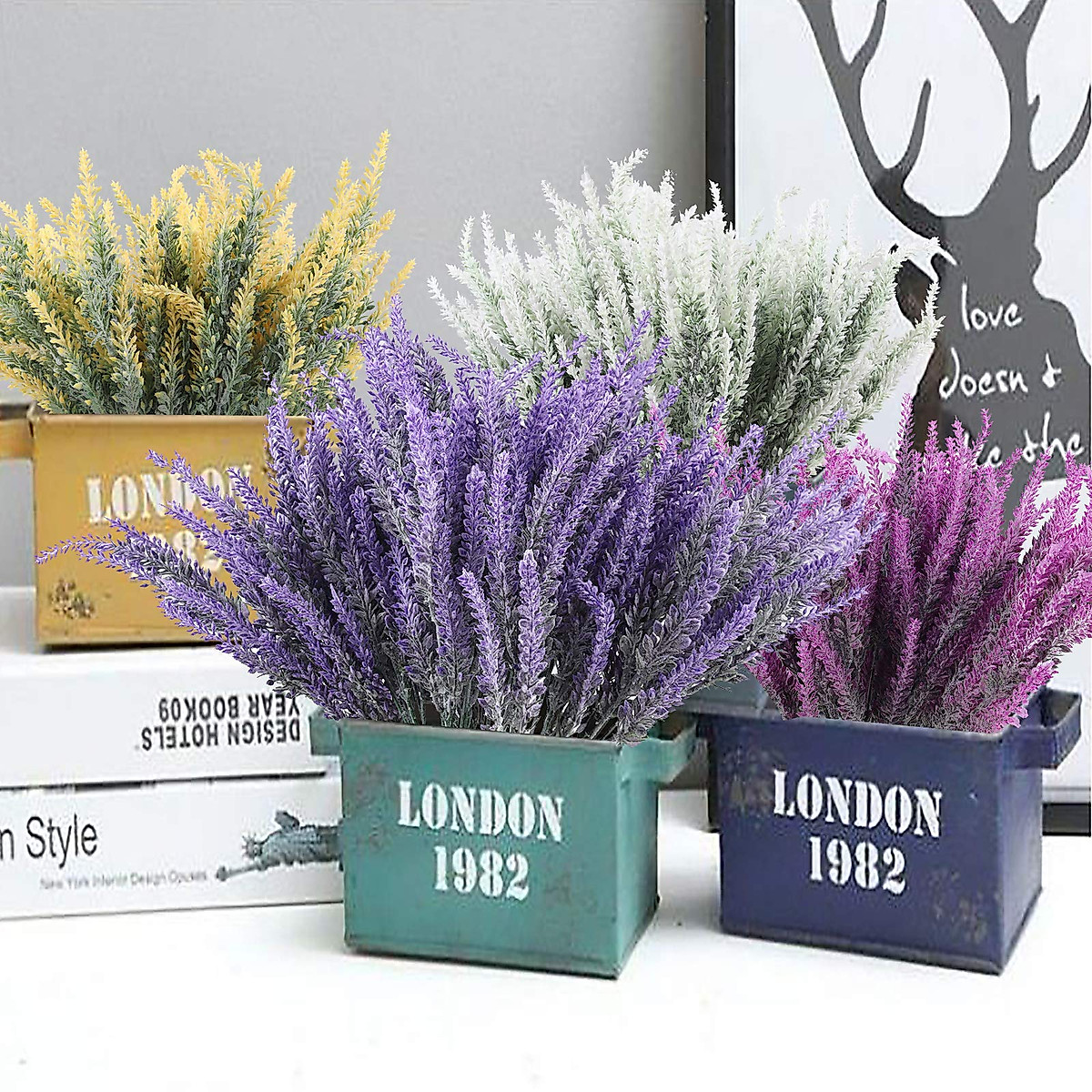 RECUTMS 8 Bunches Artificial Lavender Flowers for Outdoors Pieces to Make a Bountiful Flower Arrangement Nearly Natural Fake Plant to Brighten up Your Home Decor Party Wedding Garden Patio(Yellow)