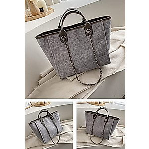 XACKWUERO Women Fashion Classic Canvas Bag Shoulder Handbag Tote Shopper Bag with Chain Shoulder Strap (A Grey)