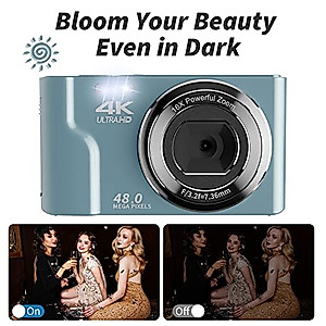 Saneen Digital Camera, 4K Kids Camera with 32GB SD Card and 2 Rechargeable Batteries, 48MP & 16X Digital Zoom Compact Point and Shoot Photography Cameras for Kids, Beginners, Elder - Blue