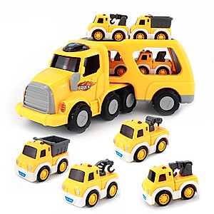 LimitlessFunN Toys Carrier Truck Transport Car Play Vehicles Set with Light & Sound [ Friction Power Push and Go ] - for Girls & Boys (Construction Vehicles)