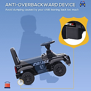 Aosom Kids Push Ride On Car with Working PA System and Horn, Police Truck Style Foot-to-Floor Sliding Car for Boys and Girls with Under-Seat Storage, for 18 Months to 5 Years Old, Black