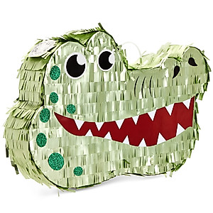 BLUE PANDA Alligator Pinata for Kids Safari Birthday Party Decorations, Baby Shower (Small, 16.5 x 11.5 x 3 Inches)