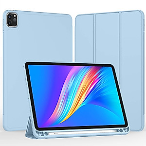 iMieet New iPad Pro 11 Inch Case 2022(4th Gen)/ 2021(3rd Gen) with Pencil Holder [Support iPad 2nd Pencil Charging/Pair],Trifold Stand Smart Case with Soft TPU Back,Auto Wake/Sleep(Sky Blue)