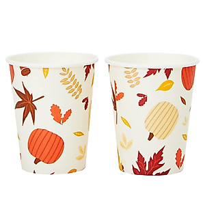 Juvale Autumn Paper Plates and Napkins, Cups, Cutlery for Thanksgiving, Fall Party Supplies (Serves 24, 144 Pieces)