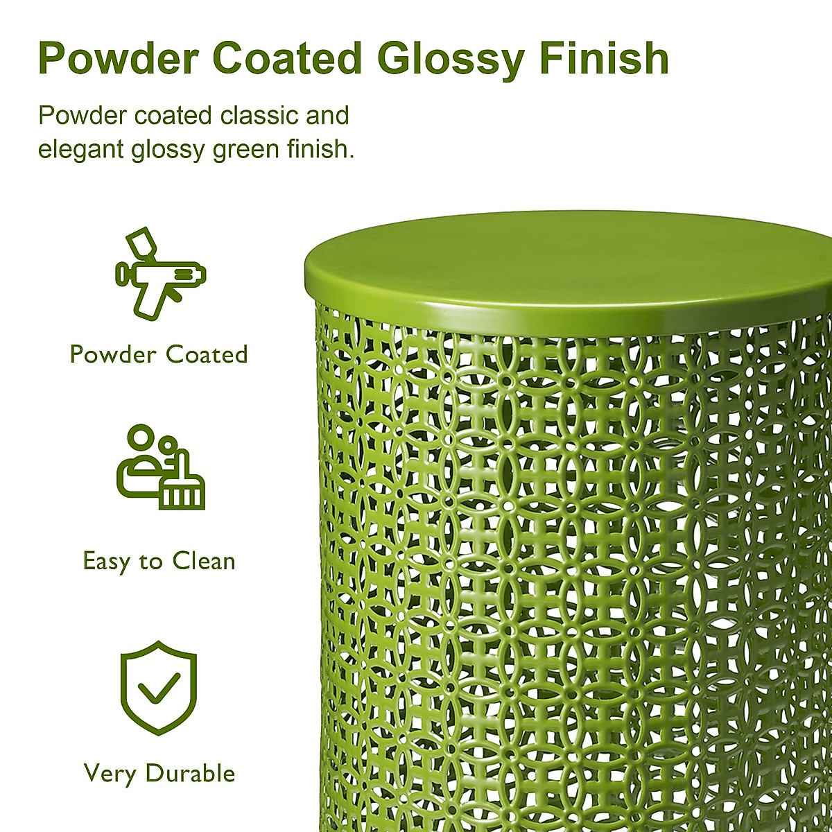 Glitzhome Outdoor Side Table Set of 2, Decorative Garden Stool for Indoor Outdoor Heavy Duty Metal Frame Accent Table Modern End Table, Glossy Green