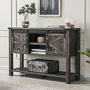 OKD Entryway Table with Sliding Barn Doors, 46" Farmhouse Console Table with Storage Shelf, Rustic Sofa Table Behind Couch, Entry Table for Hallway, Entry Way, Living Room, Foyer, Dark Rustic Oak