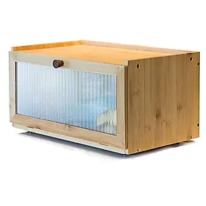 ETMI Bamboo Bread Box for Kitchen Counter-Large Capacity Bread Storage Container Farmhouse Bread Box with Window Bread Holder