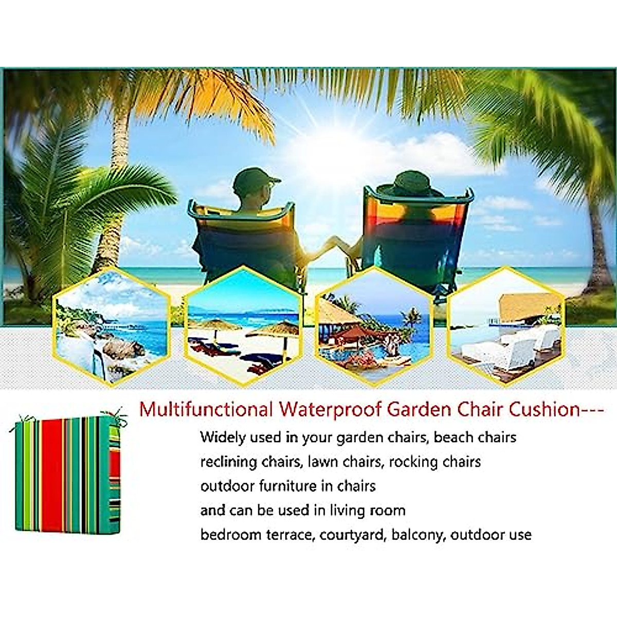 LFNOONE Outdoor Patio Chair Cushions 17"x17" Water-Resistant Garden Chair Cushions,Colorful High Density Sponge Filling Glider Lawn Seats mat,Set of 2,with 4 Rope Fixed Straps