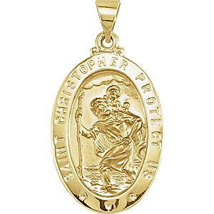 Jewels By Lux 14K Yellow Gold 25x17mm Oval St. Christopher Hollow Medal