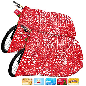 2 90”x 60” Bike Gift Bag Set (ALL-OCCASION DESIGN) - Christmas Valentines Day Birthday Boy Girl - Jumbo Bicycle Bags + 10 Gift Tags - Extra Large Bags for Bicycles Bikes Tricycle TV Big Toys Stroller Baby Presents Gifts | Giant Red Toy Wrap