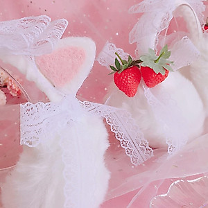 kaixinbukaixin Ear Muffs Cat Ear White Strawberry Black Lolita Cute Ear Muffs Winter Ear Warmers Faux Fur Outdoor Ear Covers,White Strawberry