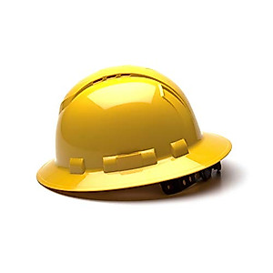 Pyramex Ridgeline Full Brim Hard Hat, Vented, 4-Point Ratchet Suspension, Yellow