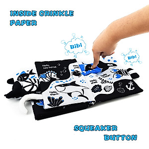 OKOOKO Soft Baby Book Black and White High Contrast Marine Animals Tails Book Bath Book Montessori Sensory Stroller Toy Non-Toxic Crinkle Washable Early Education for Baby Infant Toddler