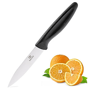 Paring Knife, Kaloo 3.7 inch Small Fruit Knife with Straight Edge, Razor Sharp Kitchen knife, Peeling and Vegetable Knife, German Stainless Steel Pearing Knife with Ergonomic Handle (Black)