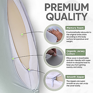 LILLY LA VIE Memory Foam Pregnancy Pillows for Sleeping, Side Sleeper Body Pillow - GOTS Certified 100% Organic Cotton Cover, Wedge Pillow - Support Back, Hips, Legs, Belly - Pregnancy Must Haves (Aqua Haze)