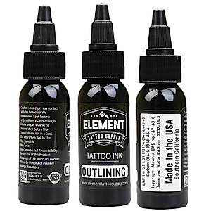 Element Tattoo Supply - Black Tattoo Ink Lining Outline Shading Mixing Ink Blending Solid Tattooing Ink Permanent for Human Skin Professional Vegan Tattoo Ink 1oz Bottle