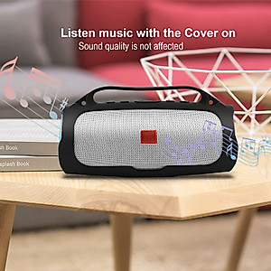 Silicone Case for JBL Charge 4 Portable Waterproof Wireless Bluetooth Speaker, TXEsign Travel Carrying Case Protective Pouch Cover with Handle Adjustable Shoulder Strap and Phone Holder Stand (Black)