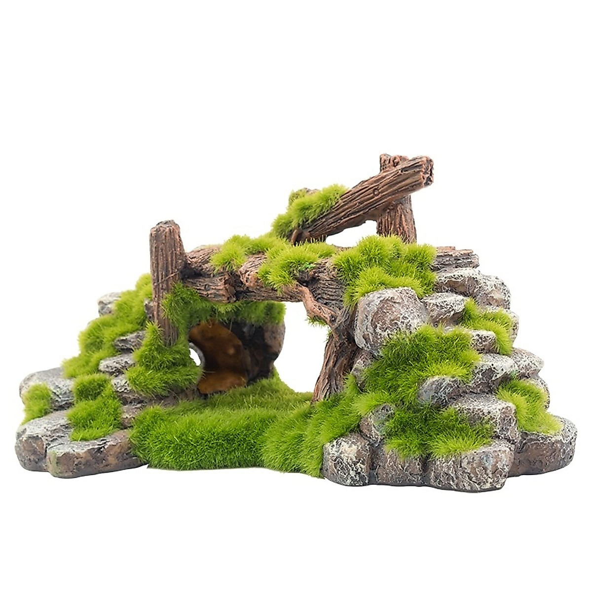 IESUTA Aquarium Decor Resin Moss Bridge Fish Play Cave Decor for Fish Tank Aquarium Ornament