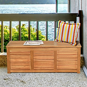 HAPPYGRILL 47 Gallon Acacia Wood Deck Box, Outdoor Storage Box Garden Tools Box Container for Patio Garden Garage