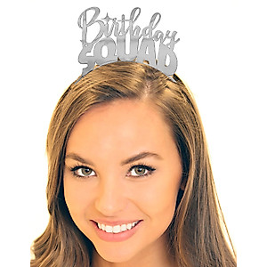 RhinestoneSash Birthday Squad - Birthday Squad Silver Headband Tiara -Bday Party Hd(BSQ) Slv