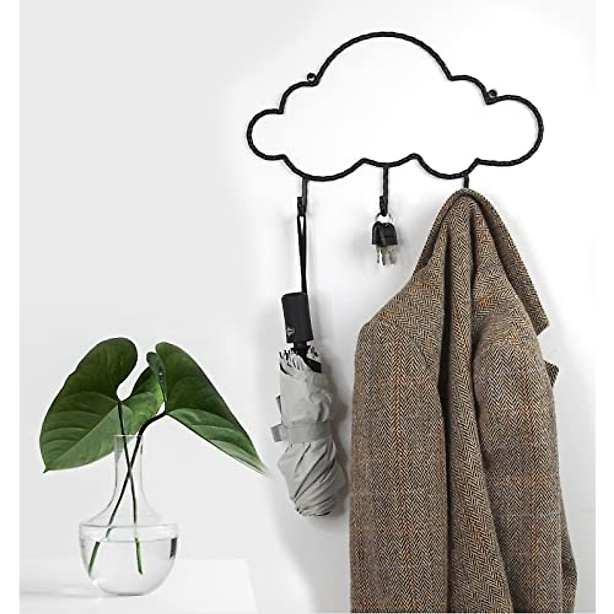 ARTLUO Backpack Hooks for Wall, Coat Hooks Wall Mount Cloud-Shaped Set of 2, Bag Hooks, Towel Hooks, Key Hooks, for Entry Foyer, Living Room, Bedroom, Bathroom，Black