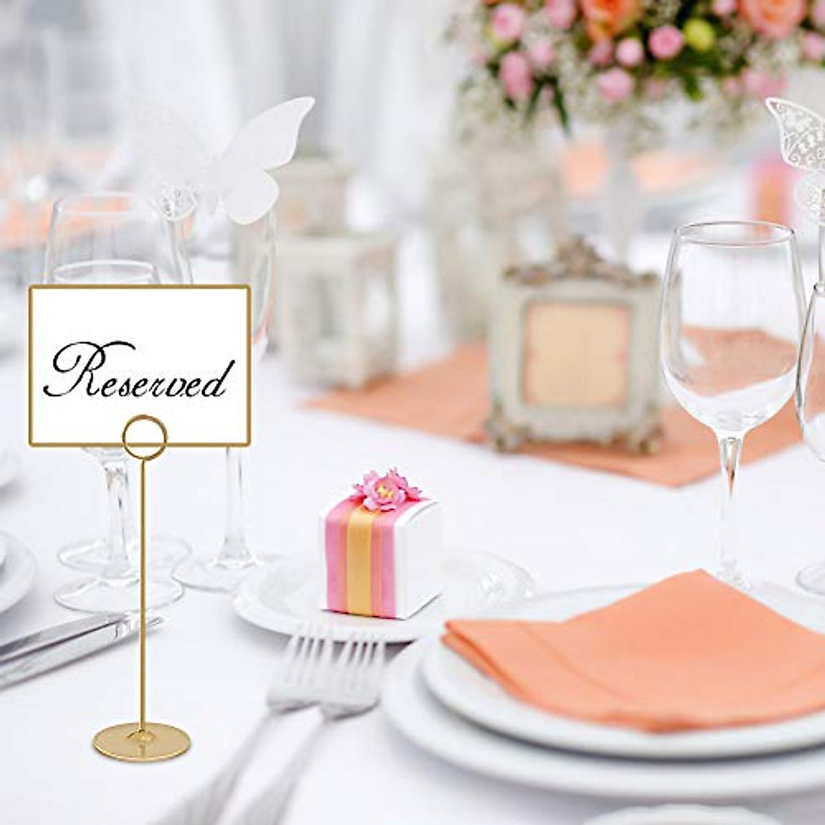 Urban Deco 16 Pieces Table Card Holder 8 inches Table Number Holders Place Steel Card Holders for Photos, Food Signs, Memo Notes, Weddings, Restaurants, Birthdays (Gold)