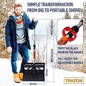 Snow Shovel for Driveway Car Home Garage - Portable Folding Snow Shovel with Retractable Ergonomical Handle and Large Capacity for Snow Removal - Heavy Duty Metal Collapsible Shovel Removal, Model2022
