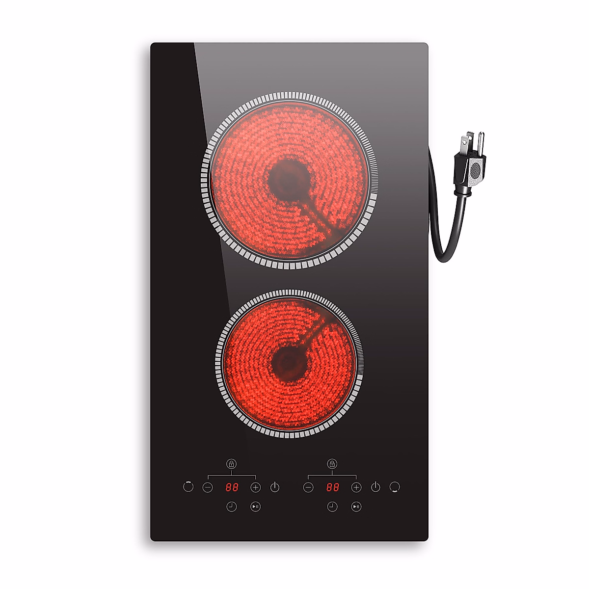 2 Burner Electric Cooktop, 12 Inch Electric Stove​ 120V 2000W Plug-in Stove Top with Timer, 9 Level Adjustment, Pause Control & Child Lock, Countertop & Built-in, Sensor Touch, Pladeca