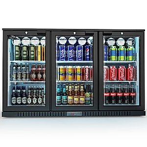 JAECOOL Back Bar Cooler Commercial Counter Height Refrigerator with 3-Doors, 10.9 cu ft Beverage Cooler Undercounter Refrigerator, Commercial Display Fridge, Auto-defrost, Eco-friendly Compressor, ETL