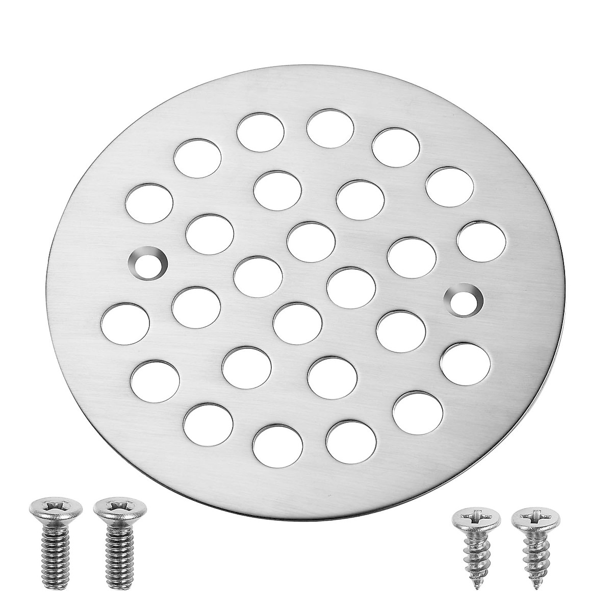 4-1/4“ Shower Strainer Drain Trim Set, Screw-in Shower Strainer Drain Cover, Shower Floor Replacement Cover Bathroom Drain Strainers (Brushed Nickel)