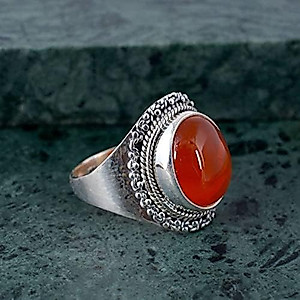 Girivar Creations Carnelian Ring 925 Solid Sterling Silver Ring For Women & Men Handmade Ring Gemstone Ring Engagement Ring Orange Stone Ring Eternity Band Ring Boho Gift (9)