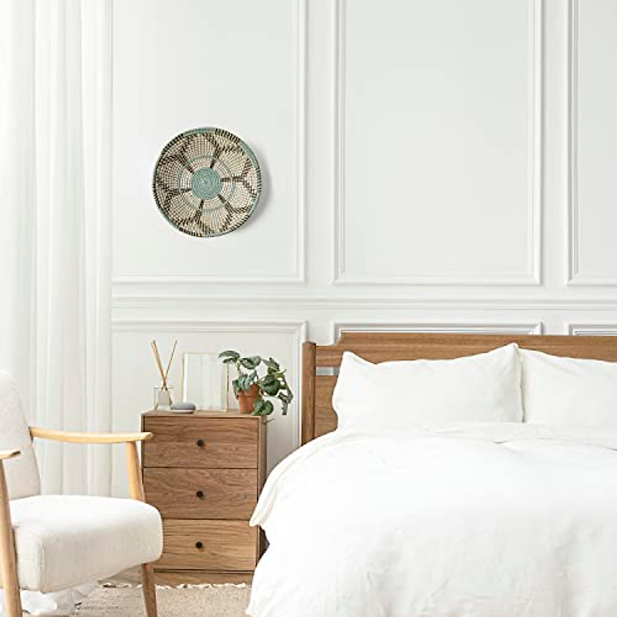 Kiwi Homie Round Woven Seagrass Wall Decor Basket Trays, Flat Natural Boho Baskets Handmade For Living Room, Decorative Wicker Wall Bakets For Unique Hanging Wall Art (15.94, Camellia)