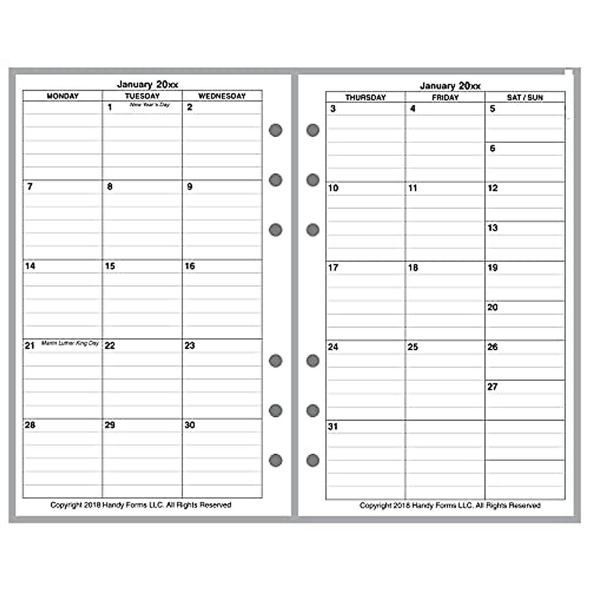 2023 Weekly & Monthly Planner for Compact Size notebooks by Franklin-Covey Compact Size, and Others. 1 Page Per Week, 2 Pages Per Month, Week Starts on Monday. Style D, with Lines.