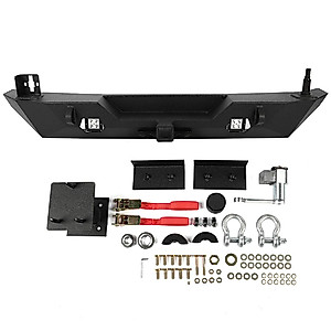 cciyu Texture Black Rear Bumper with and Tire Carrier and LED Lights Compatible for Jeep Wrangler JK 2007-2018