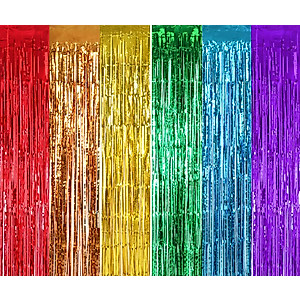 TONIFUL 2Pcs Rainbow Door Streamers,Rainbow Party Photo Booth Backdrop Metallic Streamers Rainbow Foil Fringe Curtains for Birthday,New Year,Bachelorette,Graduation Party Streamers Decoration