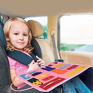 CNHBSS Busy Board, Montessori Toddler Toys, Felt Sensory Board, Gifts for 1 2 3 4 Boys and Girls, Learning Fine Motor Skills Cognitive Letters and Numbers, Toddler Activities Travel Toys(Pink)