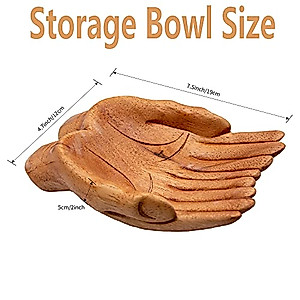 FelRelWel Carved Storage Handmade Decorative Bowl, Household Wooden Storage Tray, Hands Folded Upward Sacrificial Tray, Crystal Display Stand, Key Storage Decorative Tray, Household Wooden Art,Brown