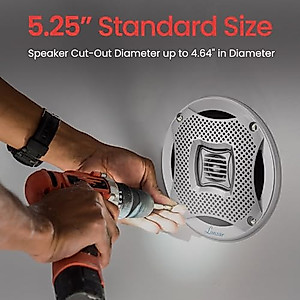LANZAR 5.25” Marine 2-Way Speakers - Water Resistant Audio Stereo Sound System with 400 Watt Power, Attachable Grills and Resin Treatment for Indoor and Outdoor Use - 1 Pair in - AQ5CXS (Silver)