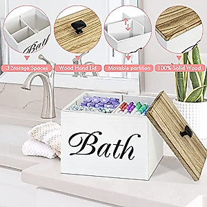 Tampon Storage Bathroom Container with Lid, Tampon Holder for Bathroom, Countertop Organizer Storage Box Tampons and Pad Organizer, Wood Movable Partition Feminine Product Organizer for Cosmetics