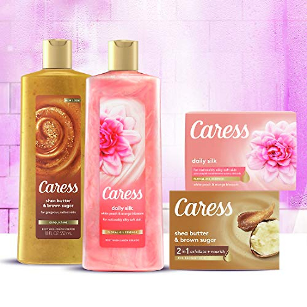 Caress Beauty Bar Soap For Silky, Soft Skin Daily Silk With Silk Extract and Floral Oil Essence 8 Bars 3 Count