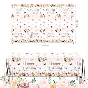 Gupesxu 3Pack Pink Rose Tablecloth-Happy Birthday Party Decoration Pink Floral Baby Shower Table Cover Plastic Rectangle Tables for Girl Kids Wedding,Sweet 16 Birthday Party