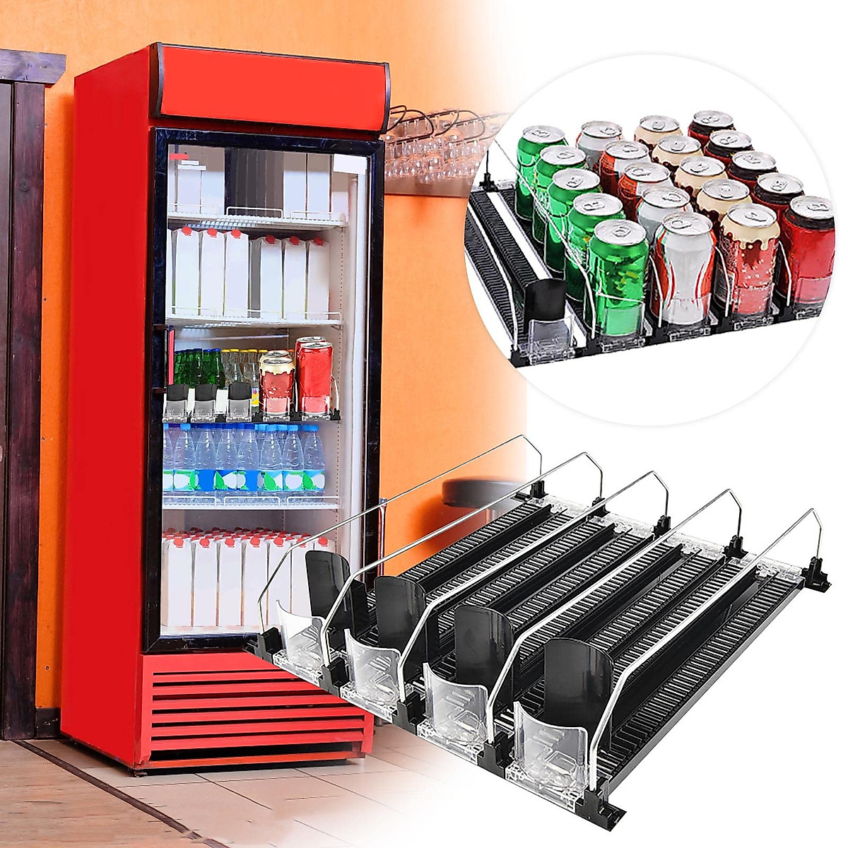 Drink Organizer,upermarket Freezer Beverage Pusher, Refrigerator Beverage Shelf Beverage Automatic Pusher