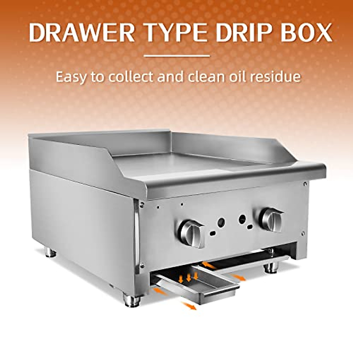 HOCCOT Commercial Propane/Natural Gas Griddle, Stainless Steel Portable Flat Top Grill, Indoor or Outdoor Cooking, Restaurant Kitchen Camping BBQ, Adjustable Temperature, 22"x25", Silver