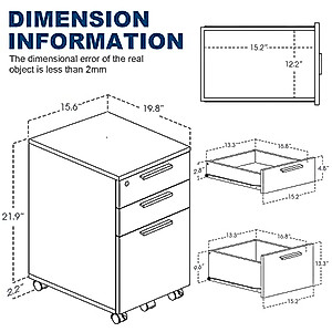 Farini File Cabinet with Lock Storage Cabinet 3 Drawers lateral File Cabinets for Home Office Organization Printer Stand Fully Assembled Brown
