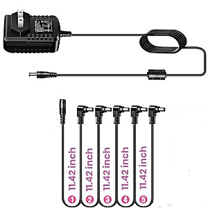 Pedal Power Supply Adapter 9V DC 1A 1000ma Tip Negative 5 Way Daisy Chain Cables for Guitar Effect Pedals