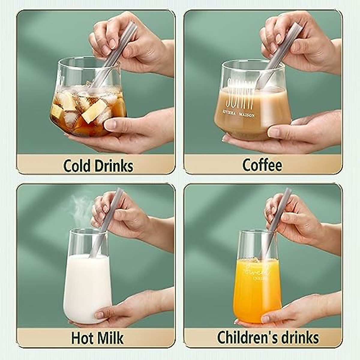 Reusable Food Grade Silicone Drinking Straws,Openable, Washable , Straight Smoothie Straws Cold and Hot Compatible,Long softy & Flexible Straws Green/5 Pcs