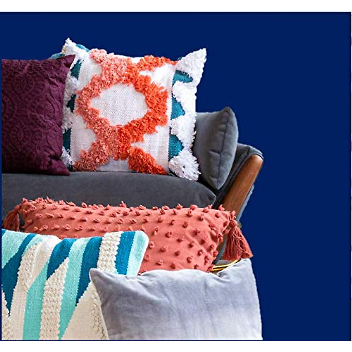 Refinery29 | Teagan Collection | 100% Cotton Luxury Decorative Textured Throw Pillows, Ultra Soft with Stylish Modern Woven Tufted Design for Home Décor, 18 x 18, Coral